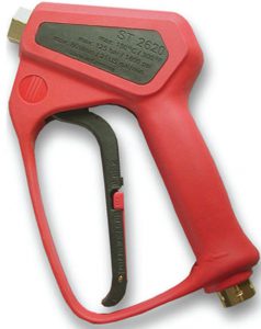 Trigger guns for pressure washers are used to start and stop water flow.